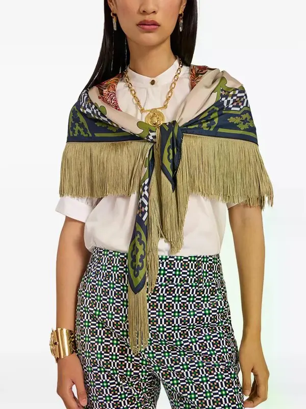 La DoubleJ Butterfly-print Fringed Scarf