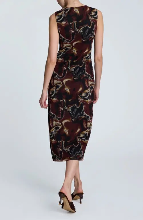 KENNETH COLE Abstract Print Side Ruched Midi Dress