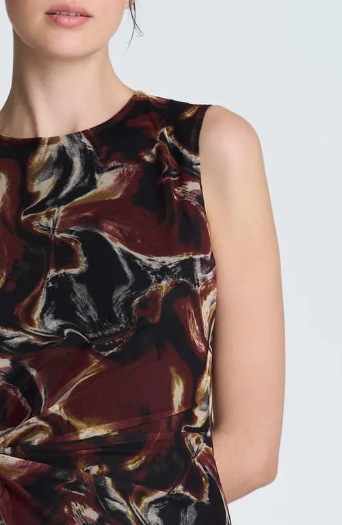 KENNETH COLE Abstract Print Side Ruched Midi Dress