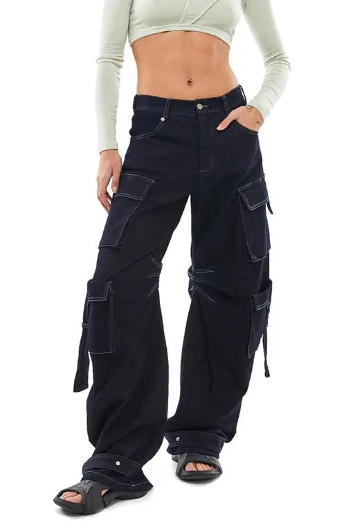 MOTHER OF ALL Rae Denim Cargo Pants - Dark Denim