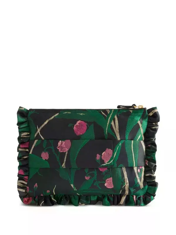 La DoubleJ Floral-print Ruffled Clutch - Black