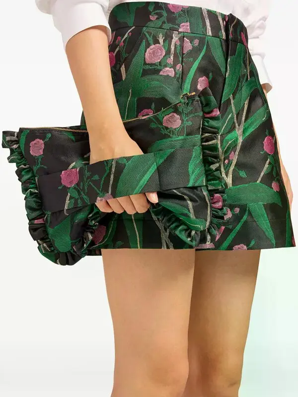 La DoubleJ Floral-print Ruffled Clutch - Black