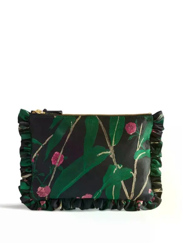 La DoubleJ Floral-print Ruffled Clutch - Black