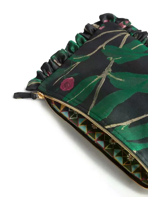 La DoubleJ Floral-print Ruffled Clutch - Black