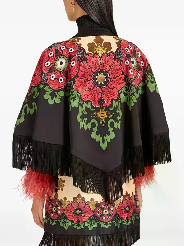 La DoubleJ Floral-print Fringed Poncho - Brown