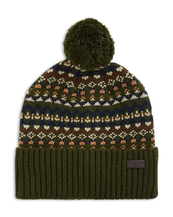 Barbour Fair Isle Pom Beanie Hat - Olive
