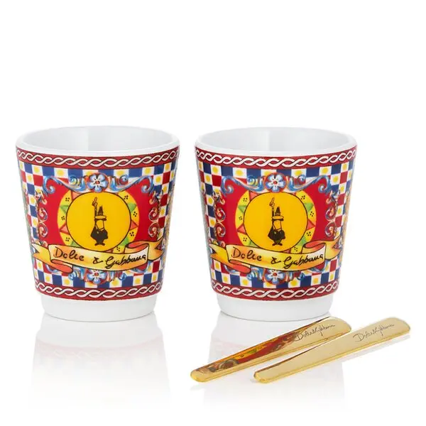 BIALETTI D & G Porcelain Espresso Cups And Stirrers, Set Of 2 - Carretto/red