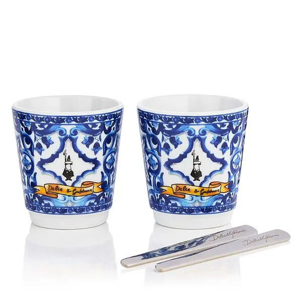 BIALETTI D & G Porcelain Espresso Cups And Stirrers, Set Of 2 - Open Blue