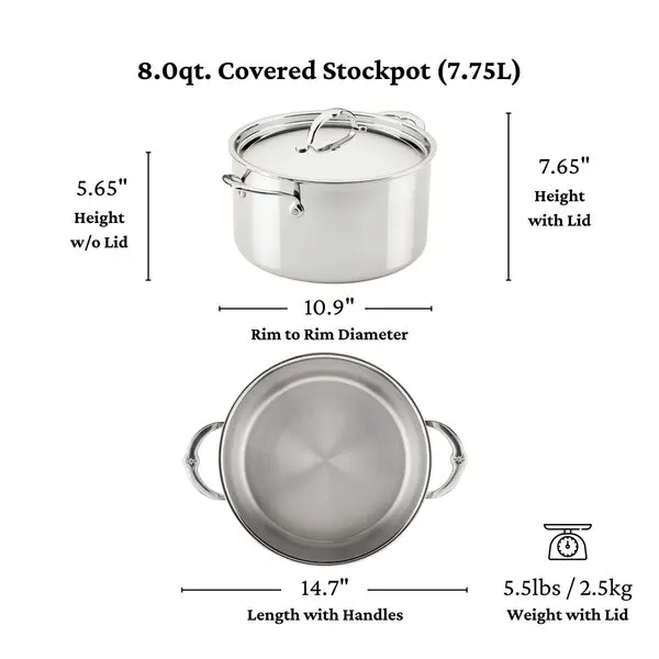 HESTAN Probond Luxe 7 Piece Polished Professional Clad Stainless Steel Cookware Set Exclusive
