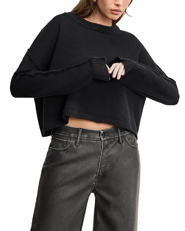 Good American Cropped Crewneck Sweatshirt - Black
