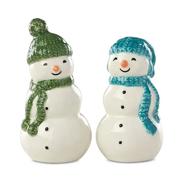 LENOX Balsam Lane Snowman Salt & Pepper Set - Green