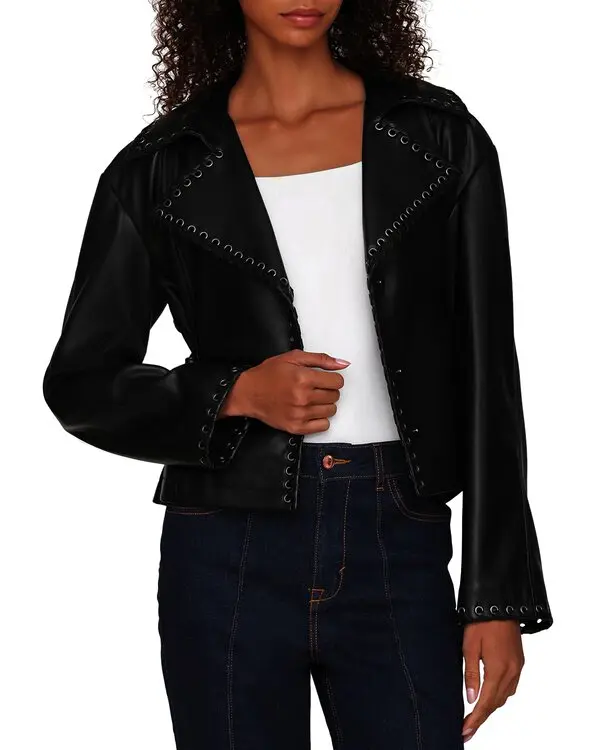 Bagatelle Faux Leather Cropped Jacket With Whipstitch Detailing