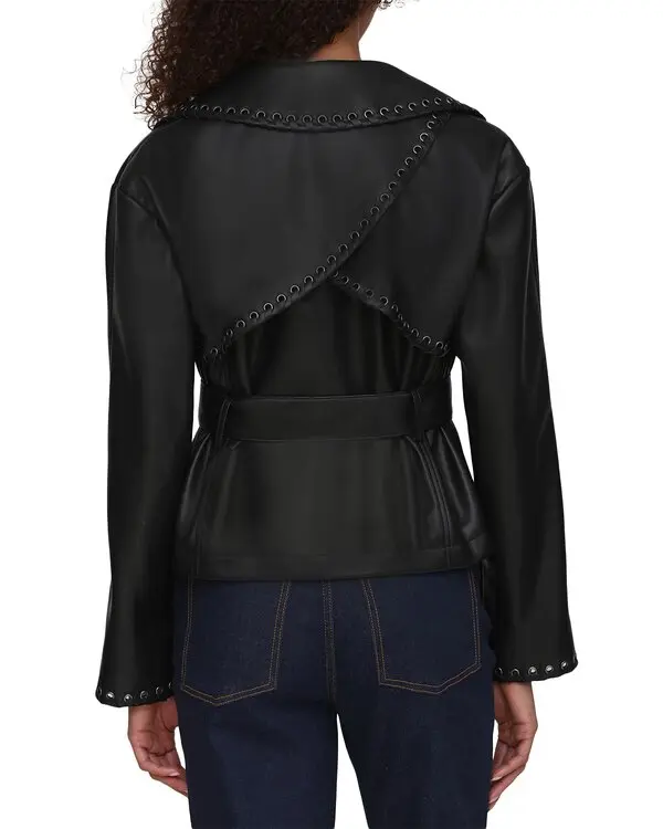 Bagatelle Faux Leather Cropped Jacket With Whipstitch Detailing