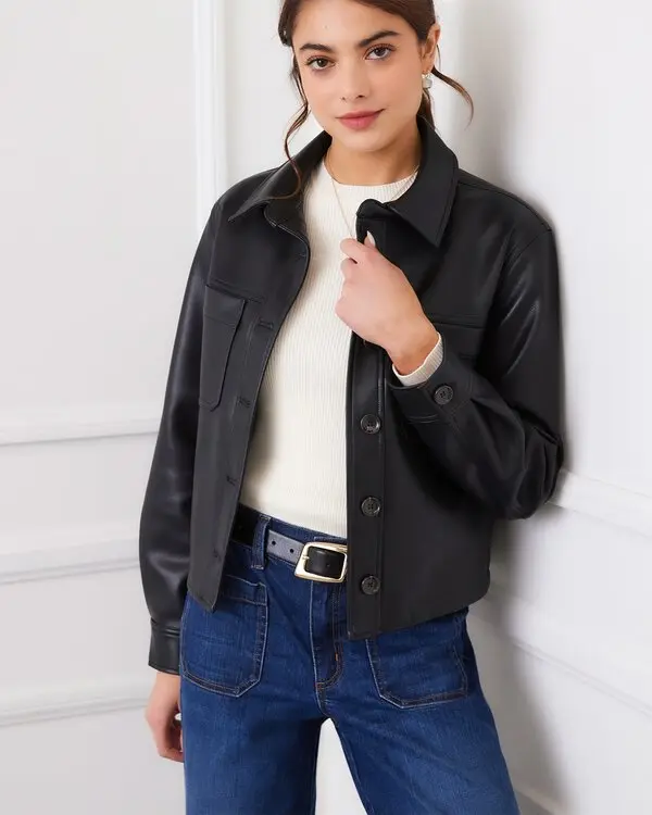 Karen Kane Faux Leather Cropped Jacket