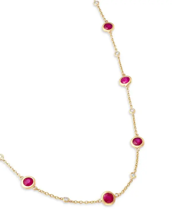 Bloomingdale'S Ruby And Diamond Bezel Station Necklace
