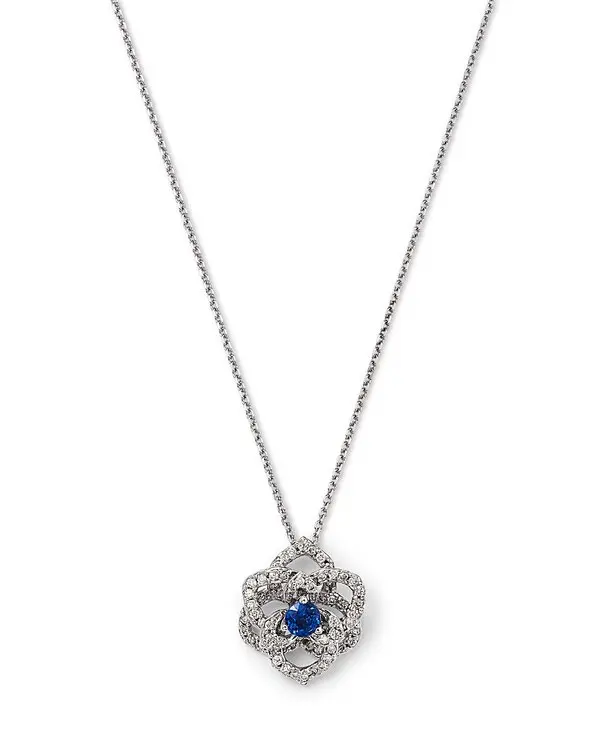 Bloomingdale'S Sapphire And Diamond Flower Pendant Necklace - White
