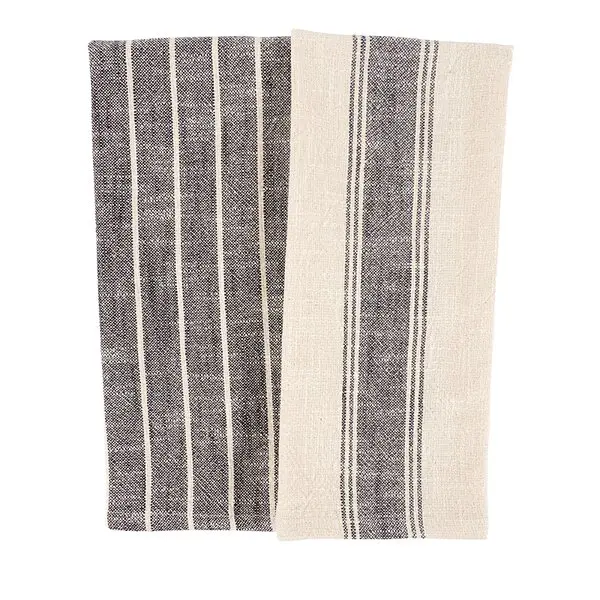 KAF HOME Kah Home Firenze Natural Washed Dish Towels, Set Of 2 - Black