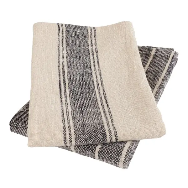 KAF HOME Kah Home Firenze Natural Washed Dish Towels, Set Of 2 - Black