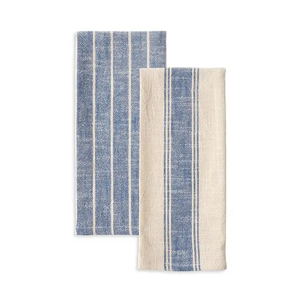 KAF HOME Kah Home Firenze Natural Washed Dish Towels, Set Of 2 - Blue