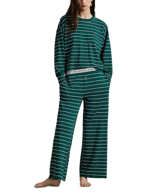 Polo Ralph Lauren Striped Terry Long Sleeve Pajama Set - Royal Ivy