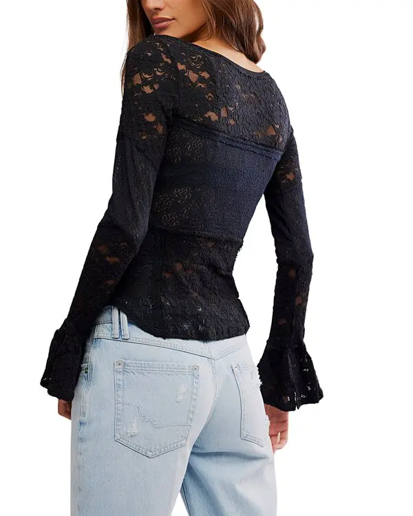 Free People Lace Long Sleeve Top - Black