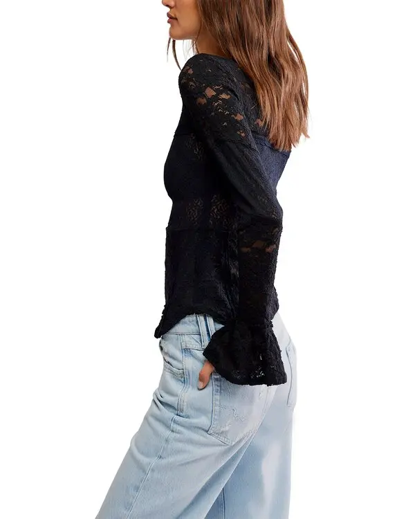Free People Lace Long Sleeve Top - Black