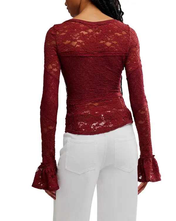 Free People Lace Trimmed Long Sleeve Top