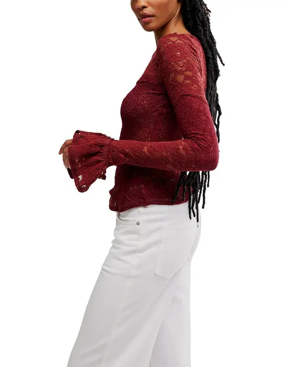 Free People Lace Trimmed Long Sleeve Top