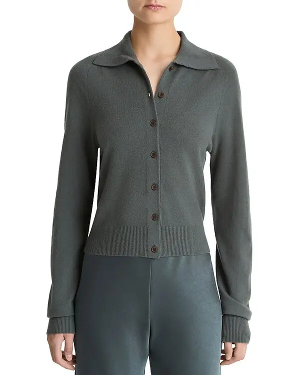 Vince Button-front Polo Cardigan Sweater - Malachite