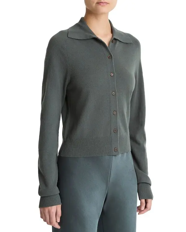 Vince Button-front Polo Cardigan Sweater - Malachite