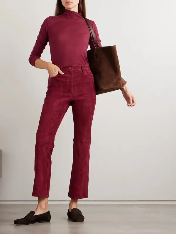 JOSEPH Duke Cropped Suede Pants - Red