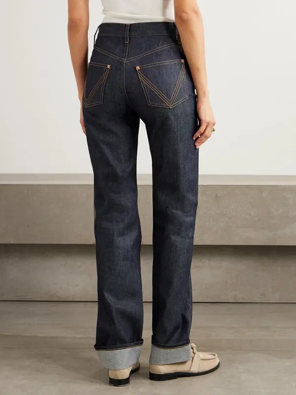 Bottega Veneta Intrecciato Suede-trimmed High-rise Straight-leg Jeans