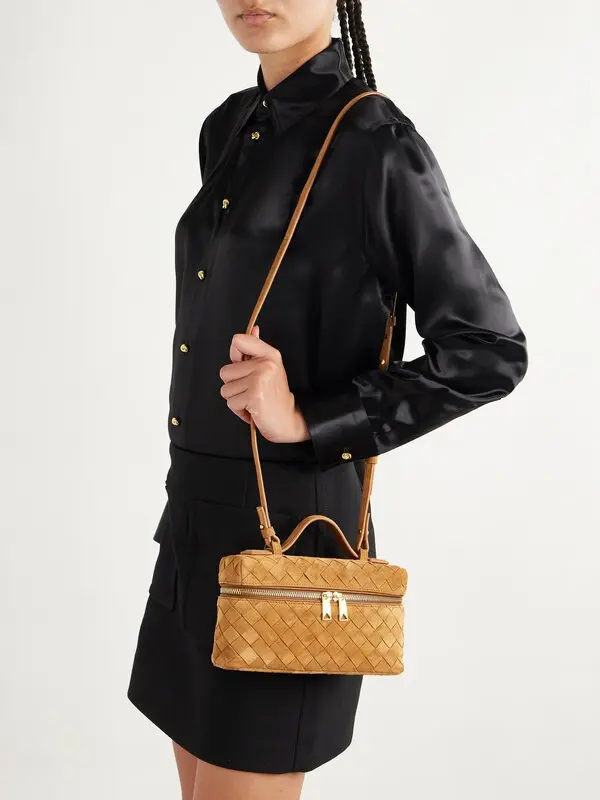 Bottega Veneta Intrecciato Suede Tote - Brown