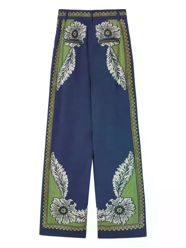 La DoubleJ Floral-print Pleated Trousers - Blue