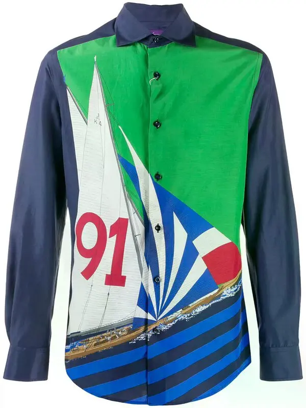 Ralph Lauren Purple Label Graphic Nautical Print Shirt - Blue
