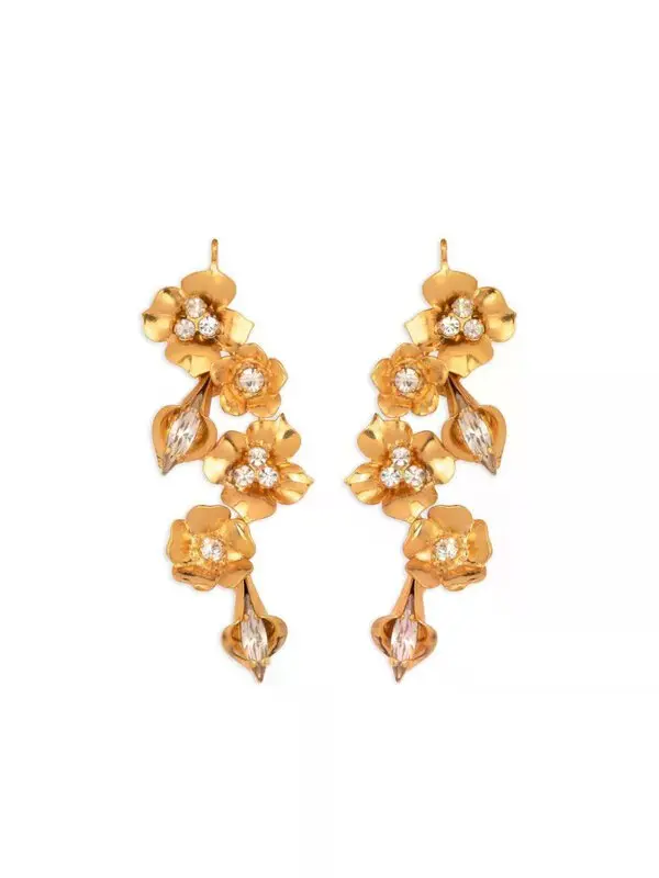 JENNIFER BEHR Vanora Floral Crystal Drop Earrings - Gold