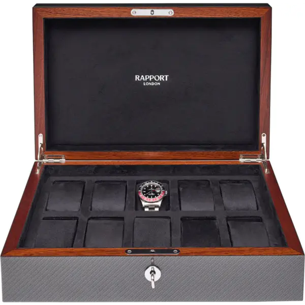 RAPPORT LONDON Carbon Fibre Ten Watch Box - Grey