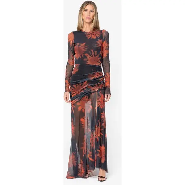 JBQ Abstract Floral Print Mesh Maxi Dress
