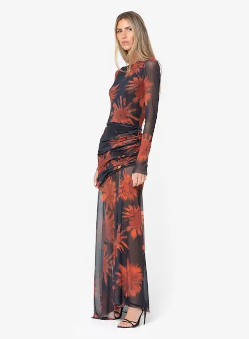 JBQ Abstract Floral Print Mesh Maxi Dress
