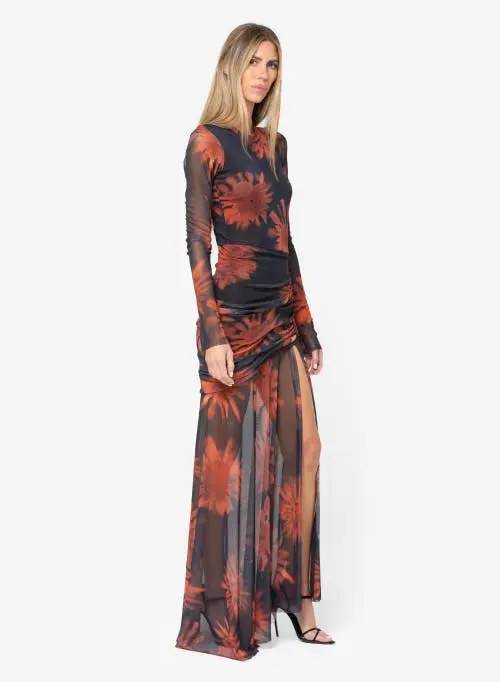 JBQ Abstract Floral Print Mesh Maxi Dress
