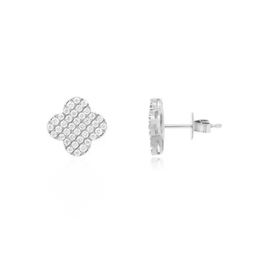 THE LOVERY FINE JEWELRY Diamond Clover Stud Earrings - White Gold