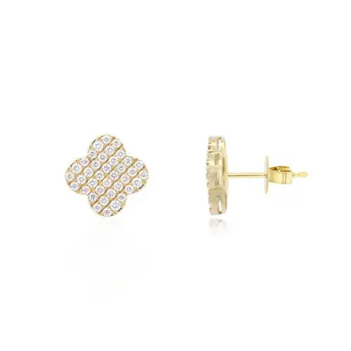 THE LOVERY FINE JEWELRY Diamond Clover Stud Earrings - Yellow Gold