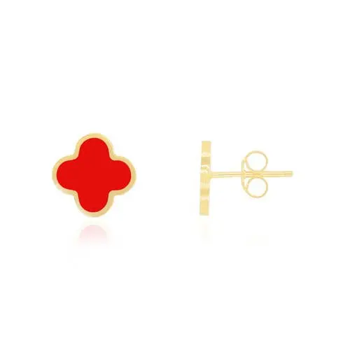 THE LOVERY FINE JEWELRY Clover Stud Earrings - Coral