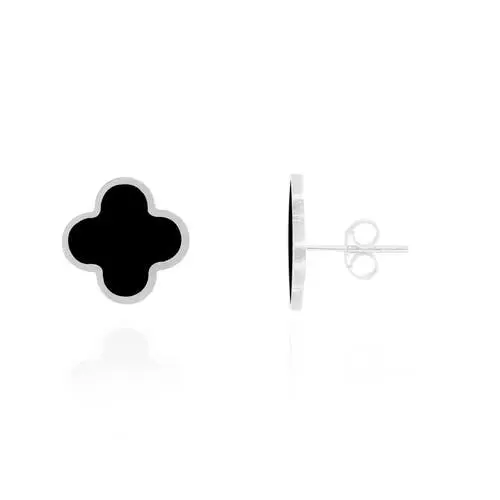 THE LOVERY FINE JEWELRY Onyx Clover Stud Earrings - White Gold