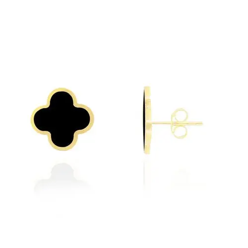 THE LOVERY FINE JEWELRY Onyx Clover Stud Earrings - Yellow Gold