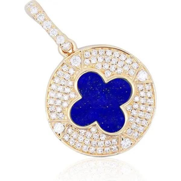 THE LOVERY FINE JEWELRY 14k Yellow Gold Diamond And Clover Charm - Lapis