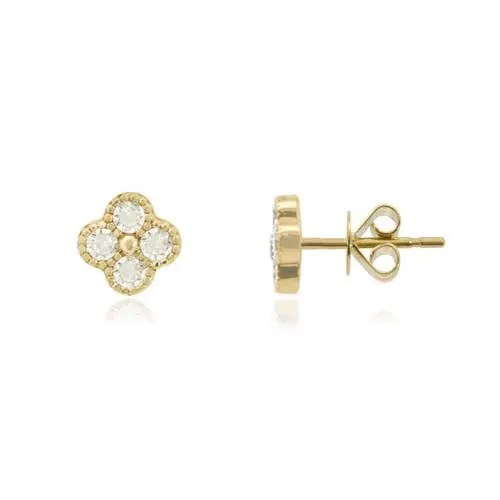 THE LOVERY FINE JEWELRY Diamond Clover Stud Earrings - Yellow Gold