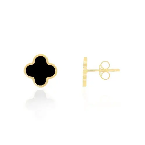 THE LOVERY FINE JEWELRY Onyx Clover Stud Earrings - Yellow Gold