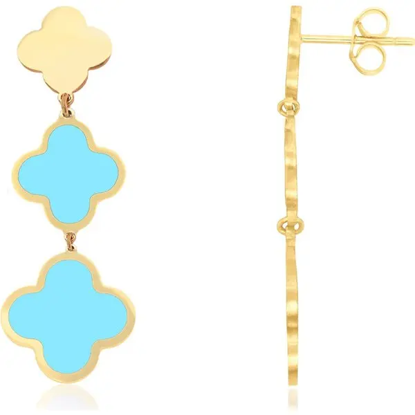 THE LOVERY FINE JEWELRY Graduating Clover Dangle Earrings - Turquoise