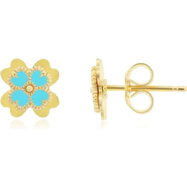 THE LOVERY FINE JEWELRY Four Leaf Clover Stud Earrings - Blue Enamel